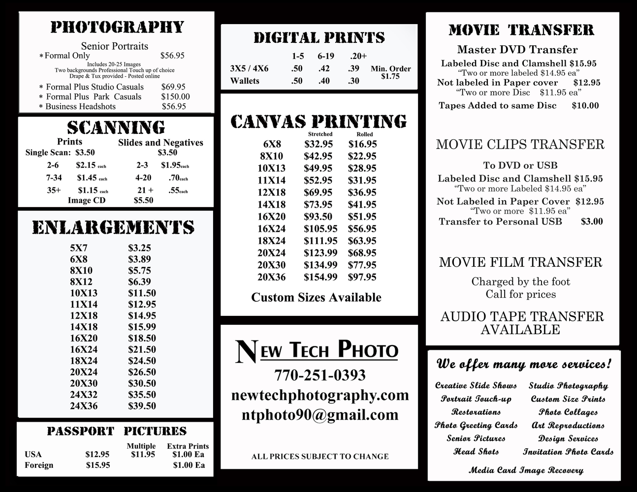 PHOTO LAB PRICE LIST